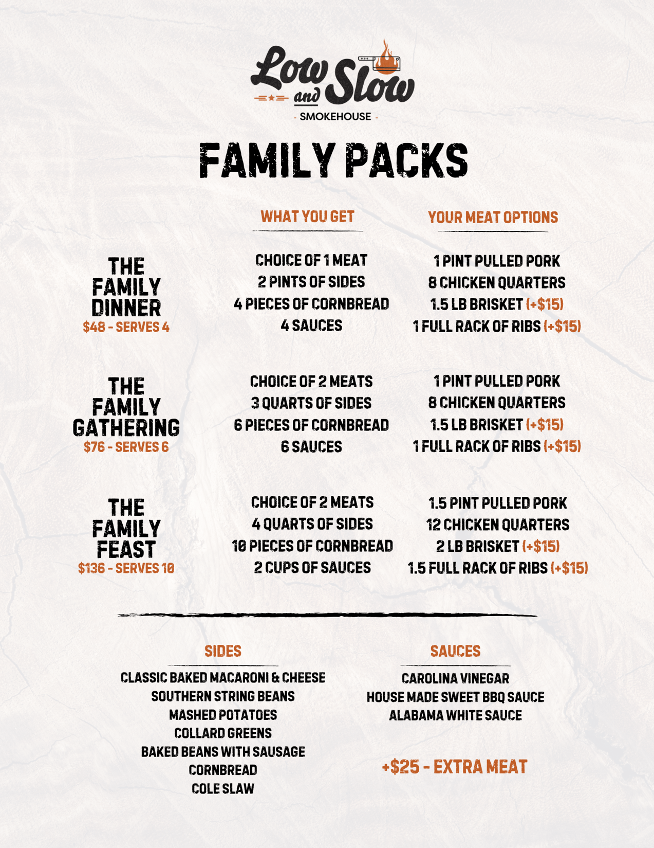 Family Packs Menu | Low and Slow Smokehouse