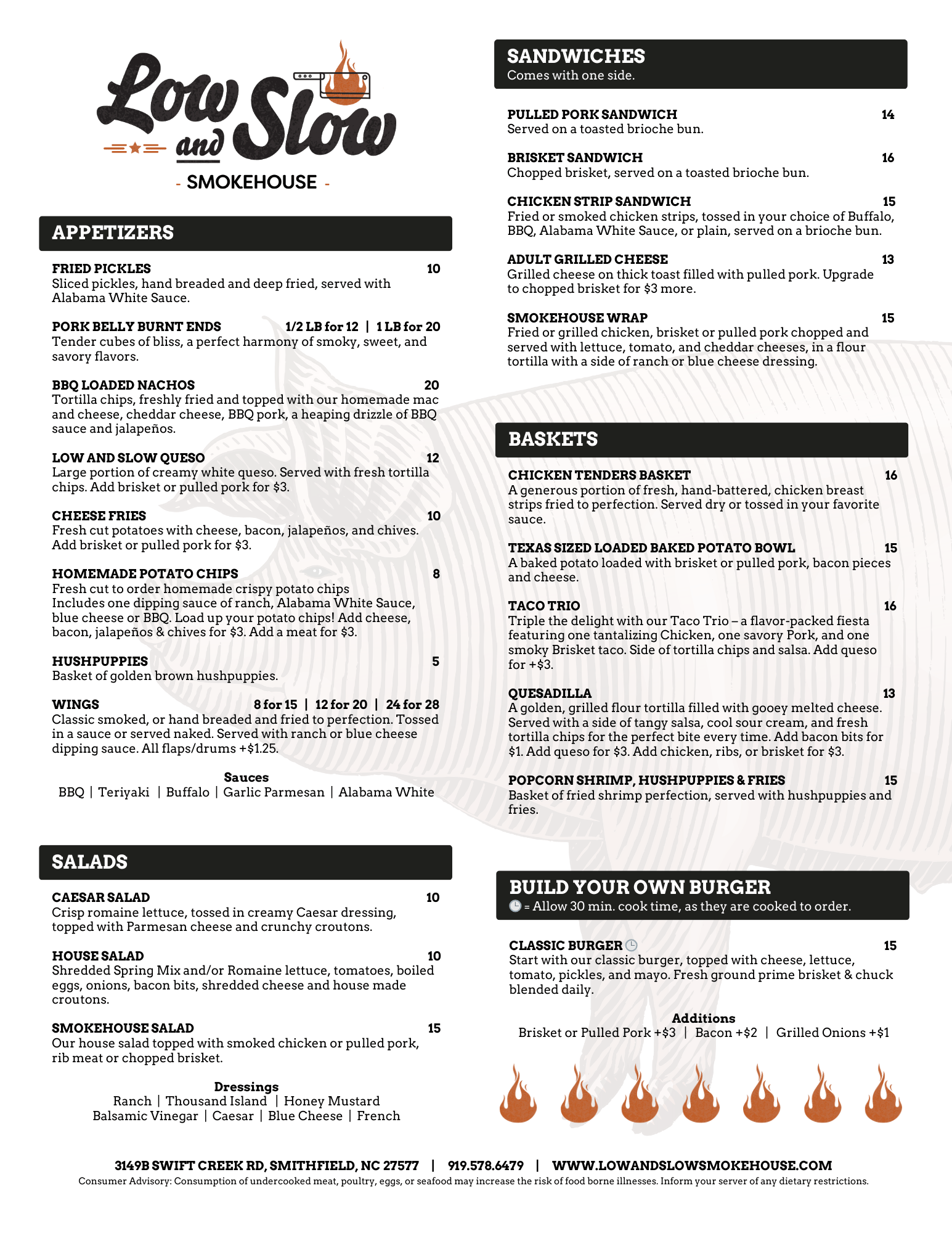 Menus | Low and Slow Smokehouse